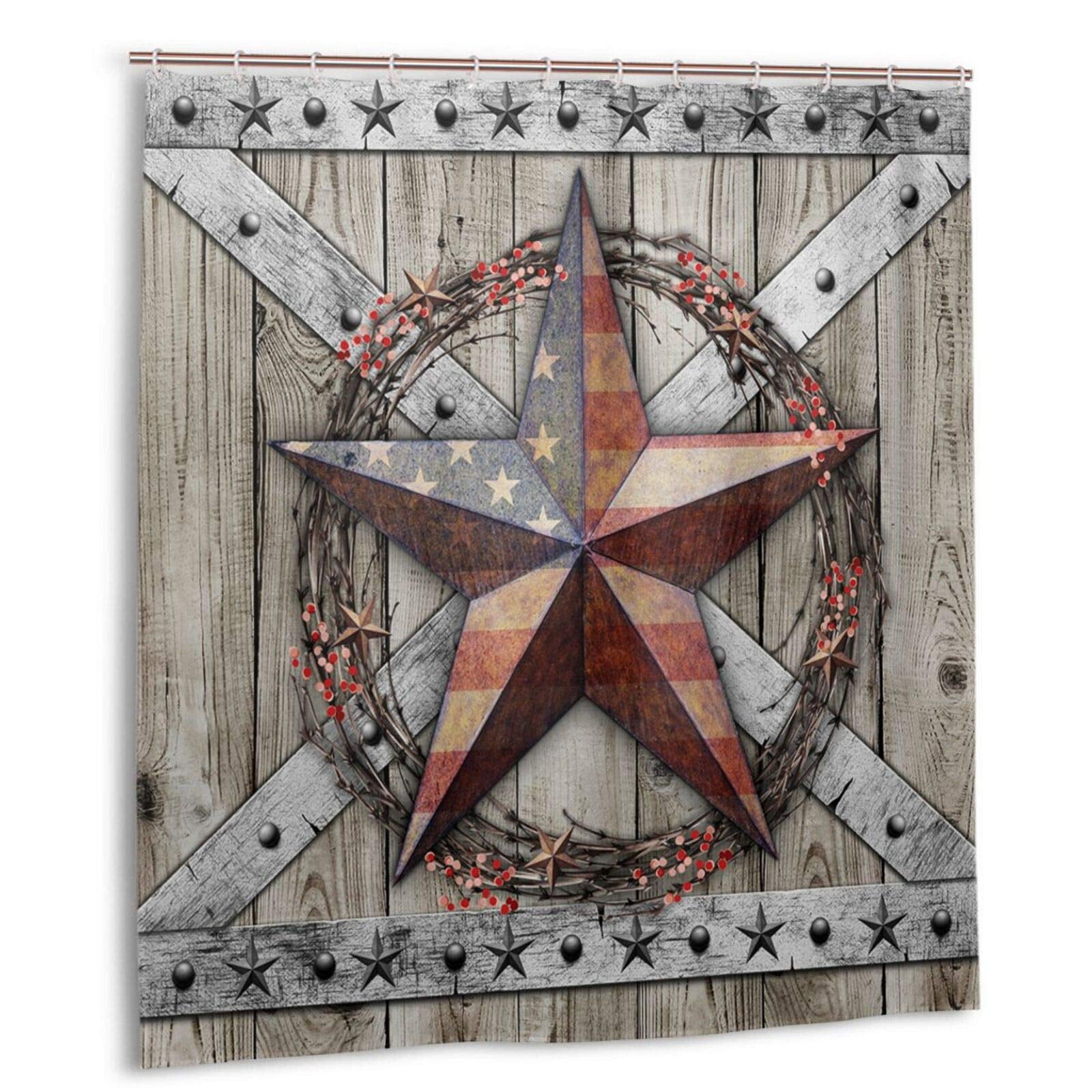 Rustic Barn Star on Wooden Door Shower Curtain Western Texas Star and ...