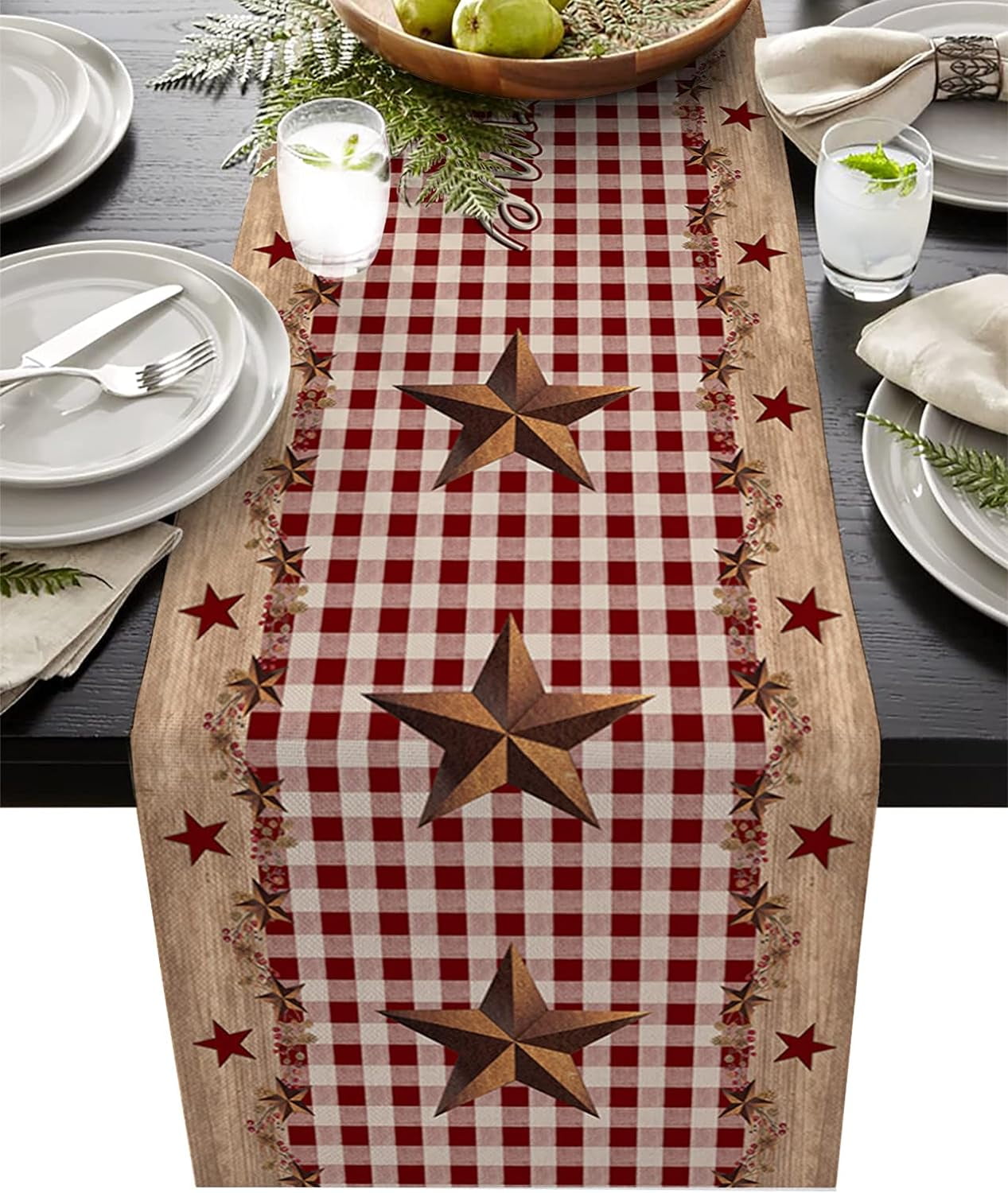 Rustic Barn Texas Western Linen Table Runners Star Berries Red Buffalo ...