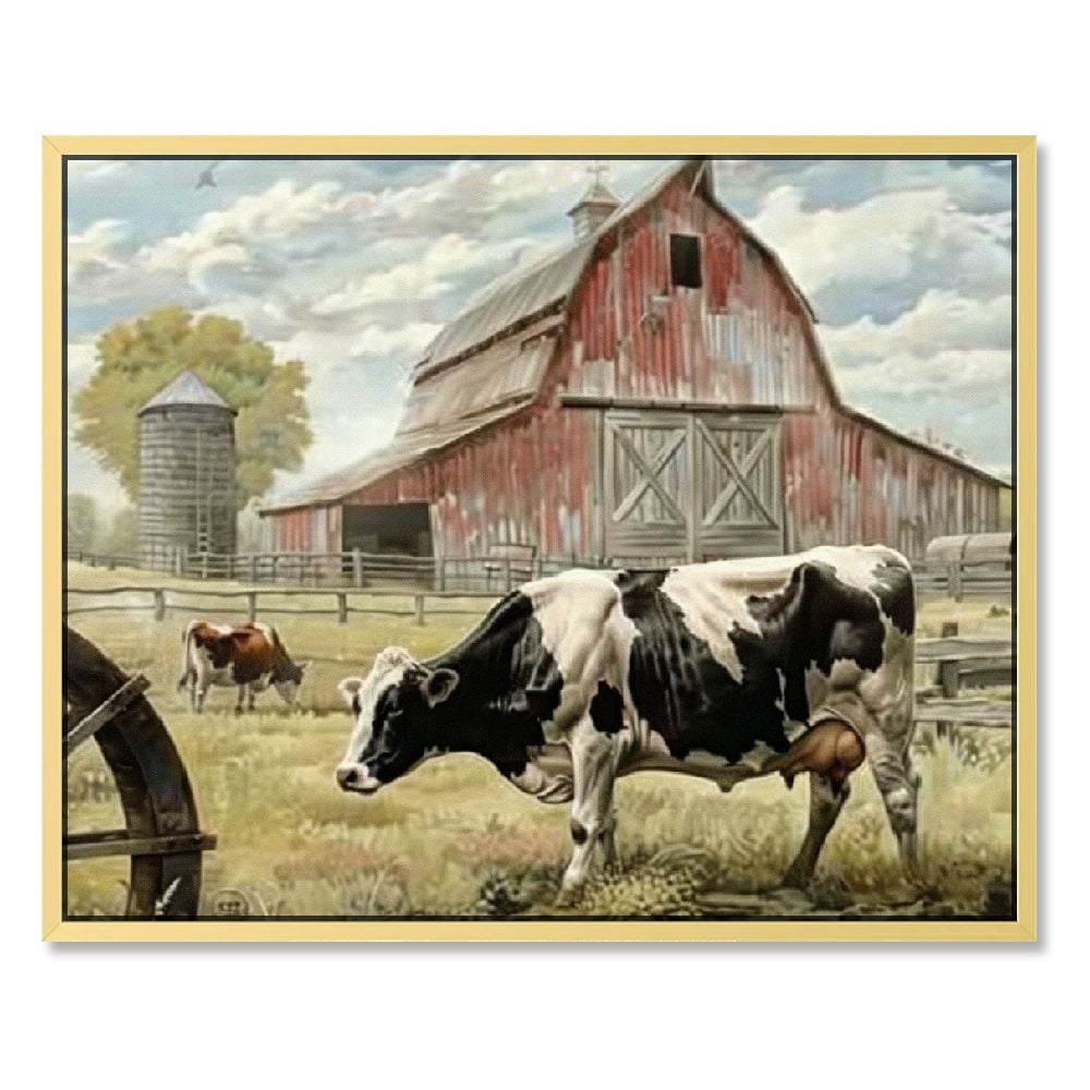 Rustic Barn Wall Art Framed: Farmhouse Farm Cow Picture Large Rural ...
