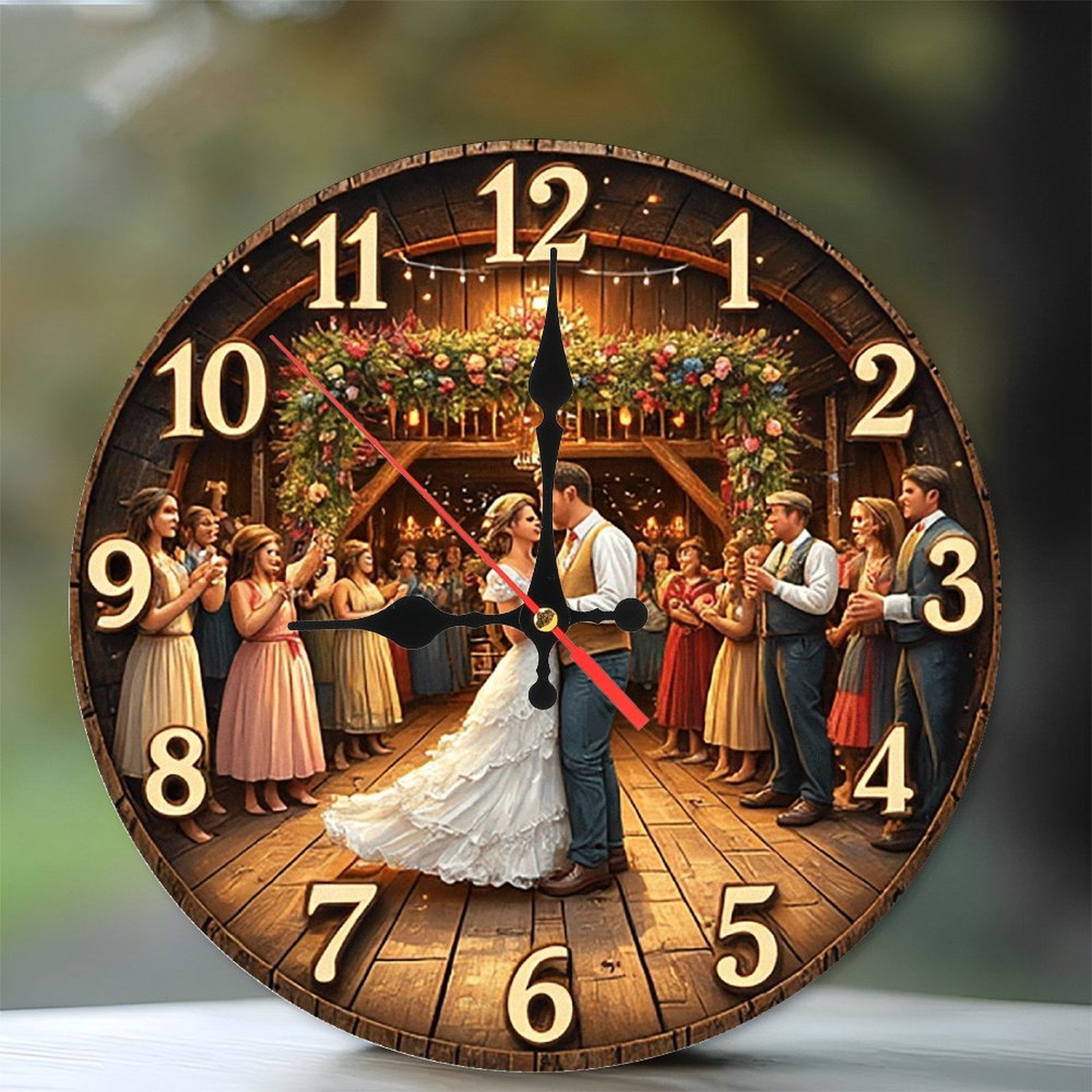 Rustic Barn Wedding Clock Wall Decor 10-Inch Silent Wooden Wall Clock ...