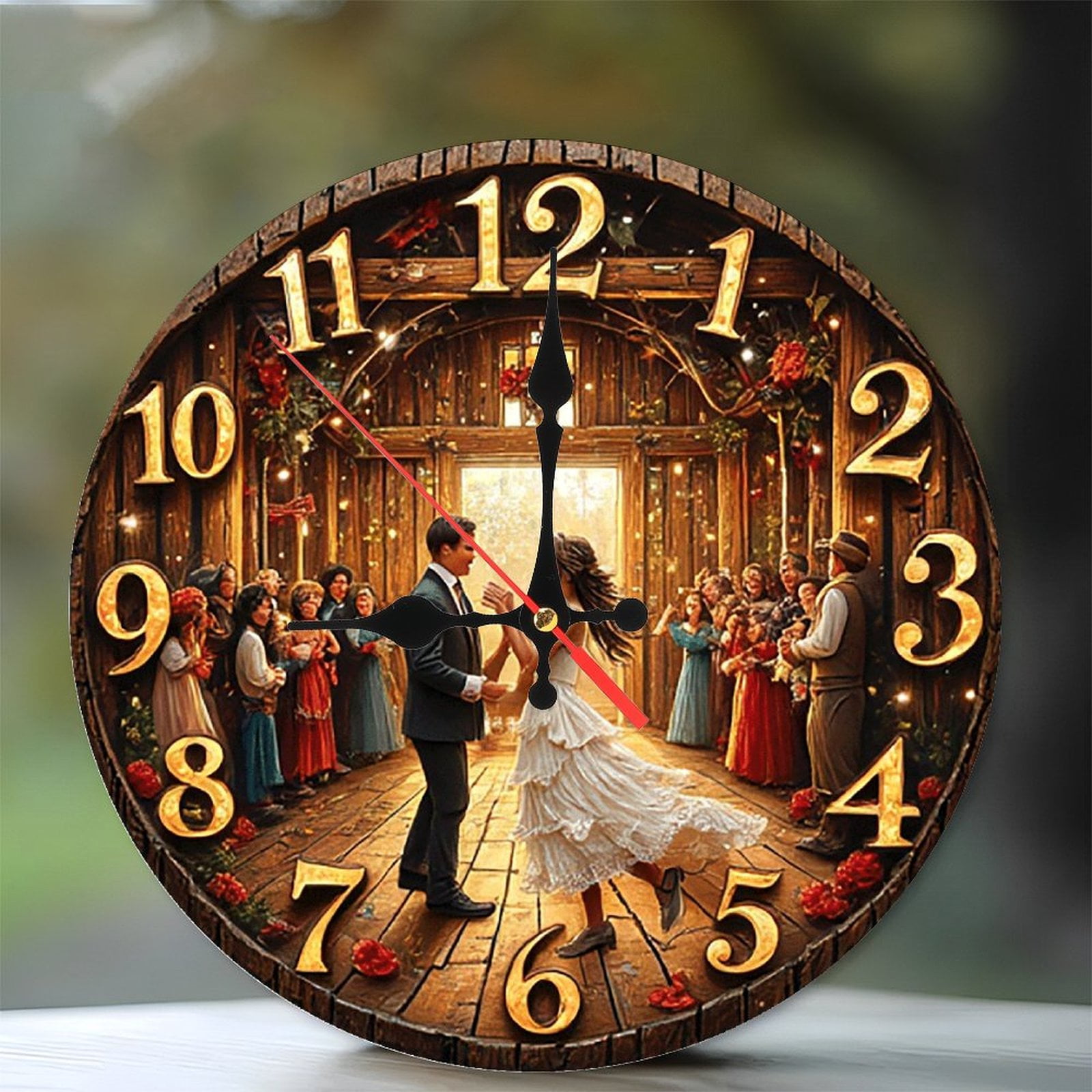 Rustic Barn Wedding Couple Wall Clock 10-Inch Silent Wooden Wall Clock ...