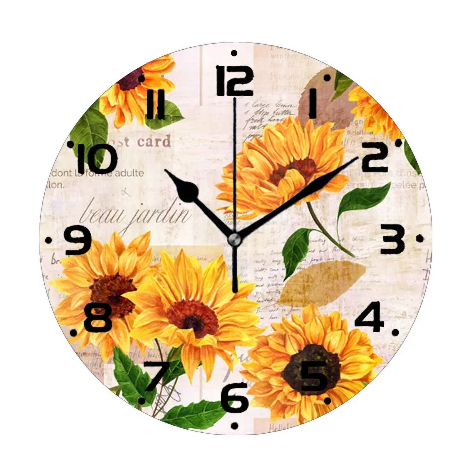 Rustic Barn Wood Vintage Sunflower Round Wall Clock Country Farmhouse ...