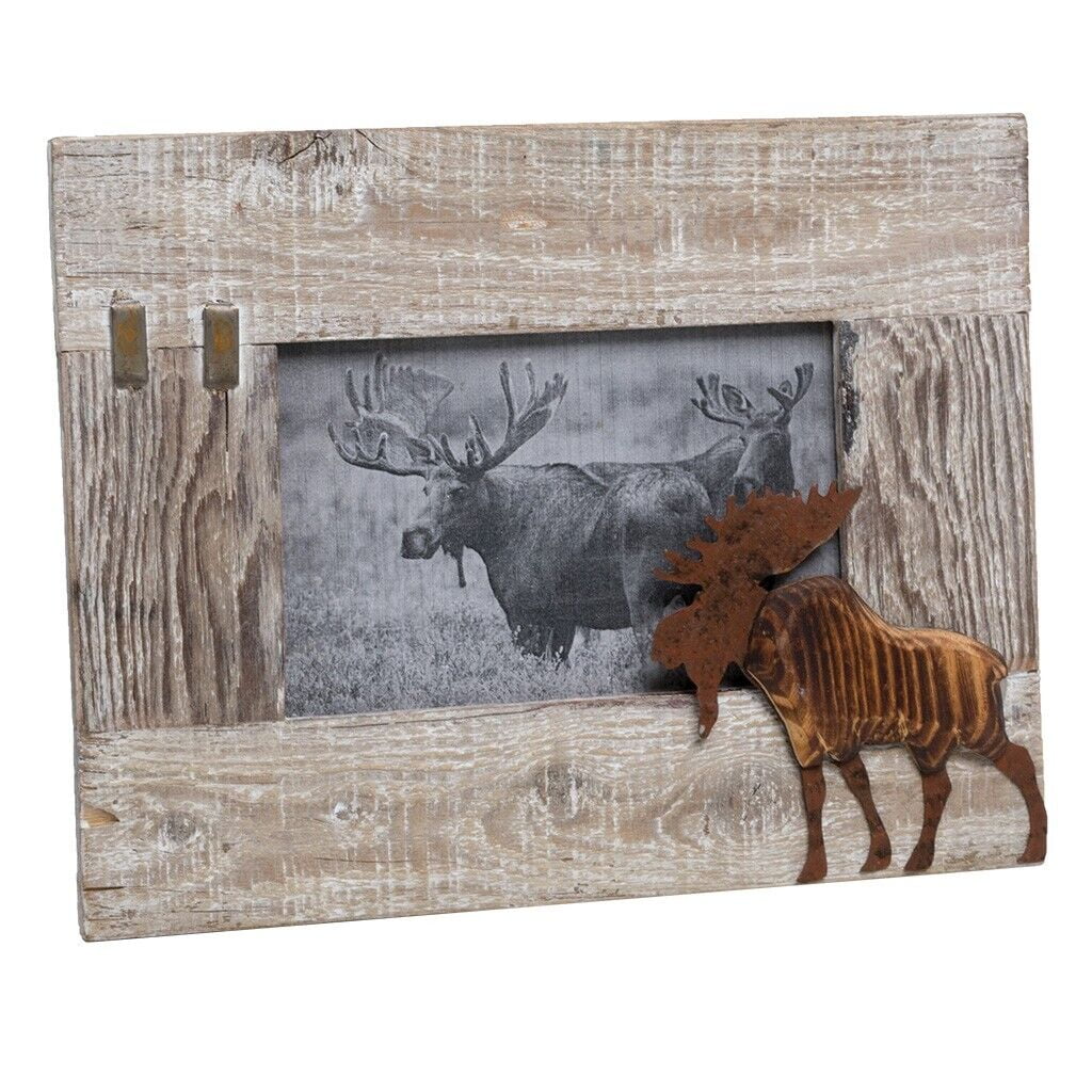 Lipman Moose Decor Wood and Metal Tabletop Photo Picture Frame, 4x6 ...