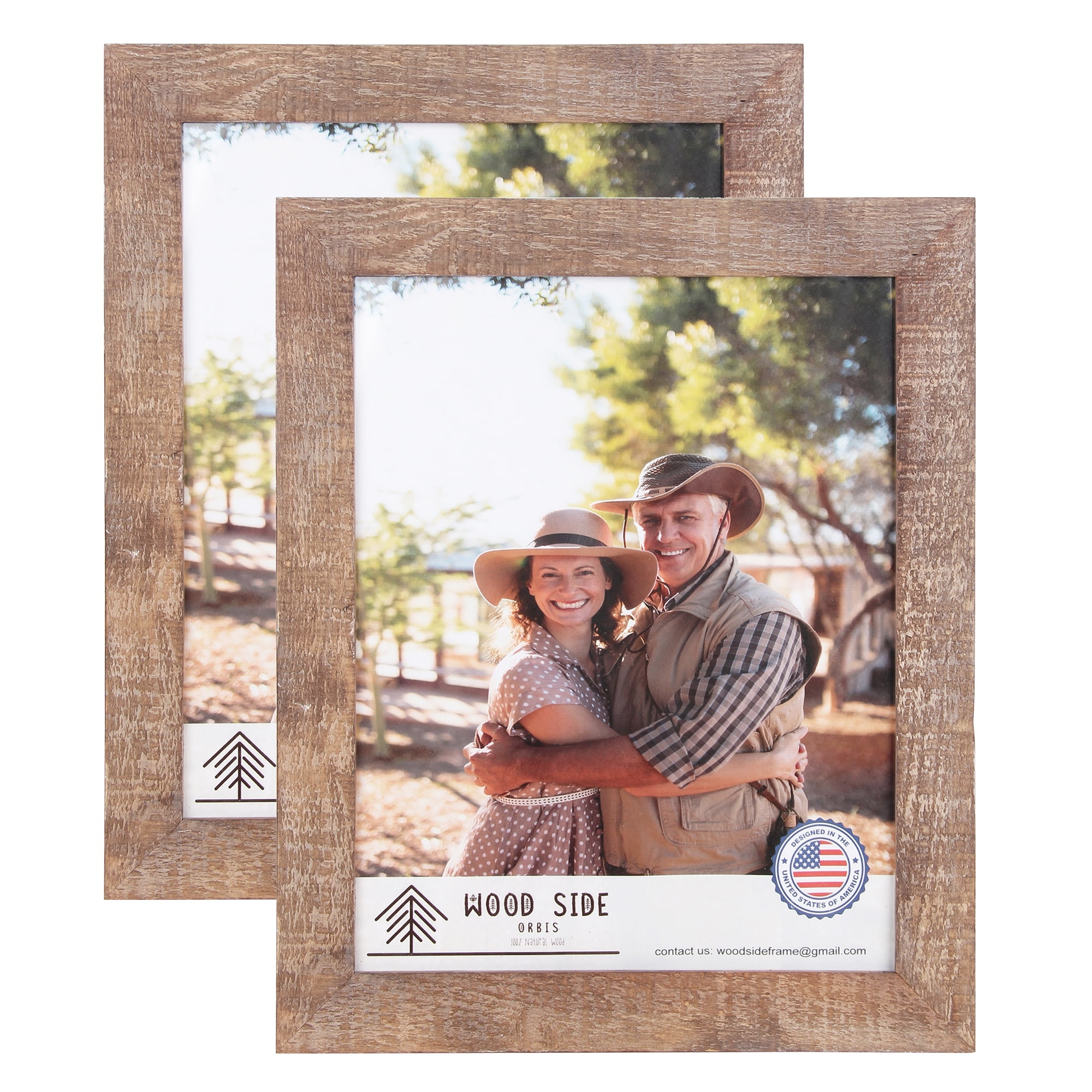 Rustic Barnwood Picture Frames 9x12 - Set of 2 - Natural Reclaimed Wood Real Glass - Wall and ...