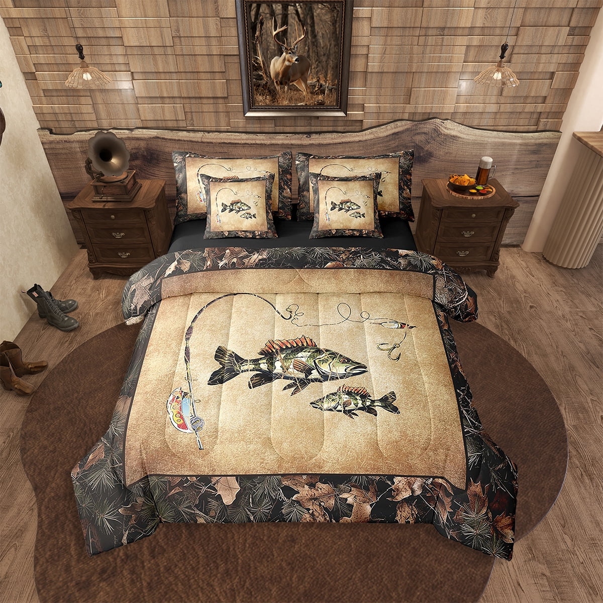Rustic Bass Fish Full Comforter Set With Sheets 7 Piece Country Camo ...
