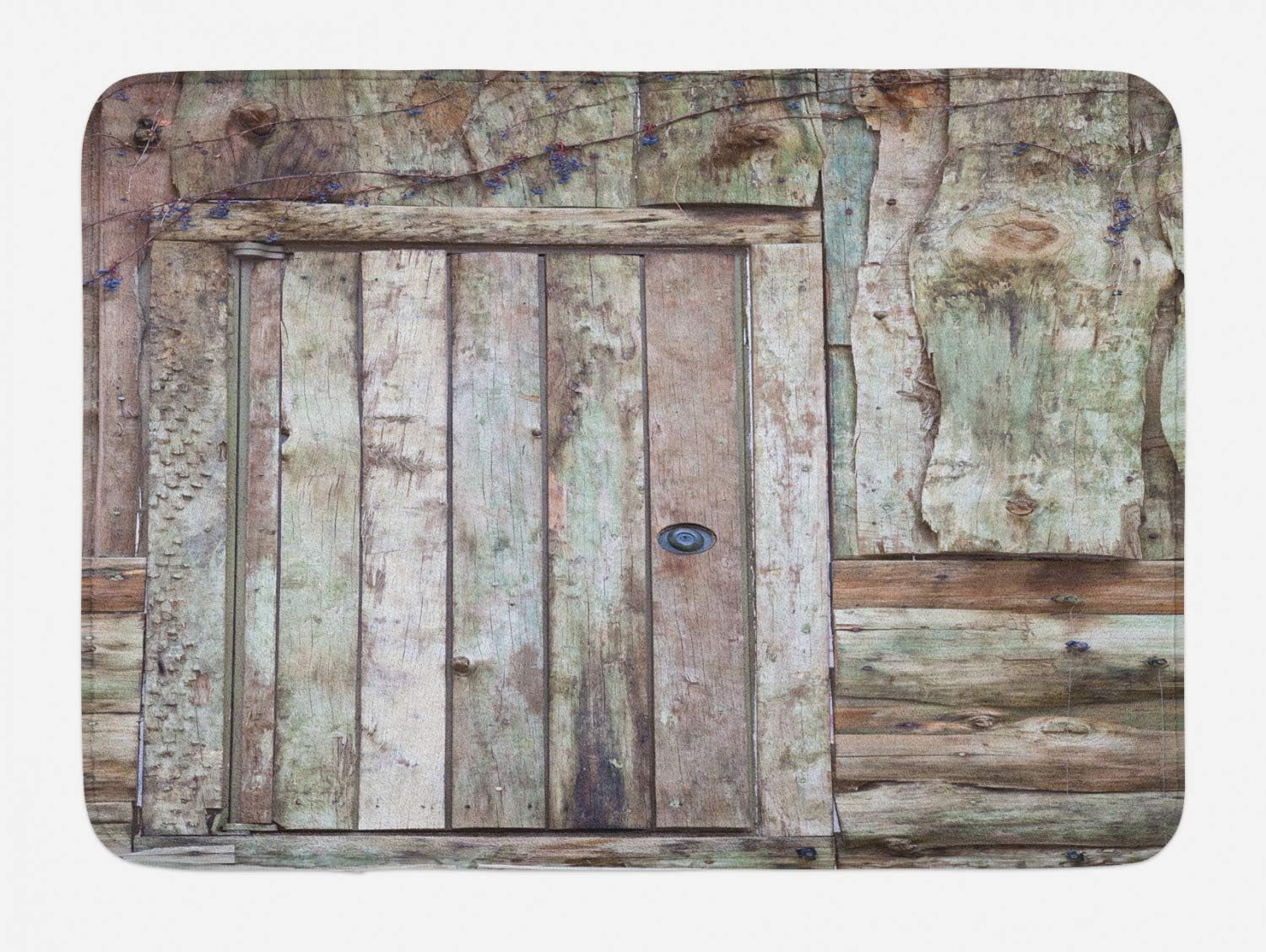 Rustic Bath Mat, Old Rustic Barn Door Cottage Country Cabin Theme Rural ...