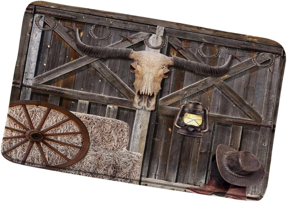 Rustic Bath Mat Vintage Western Cowboy Farmhouse Barn Door Southwest ...