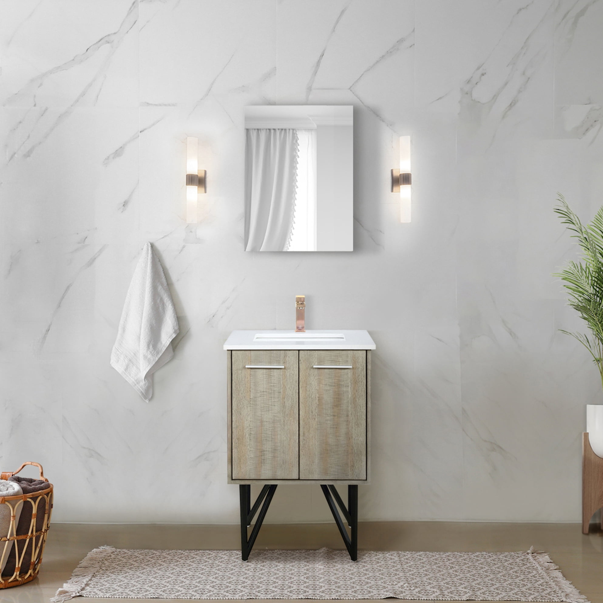 Rustic Bath Vanity 24in. W X 20in. D, Marble Countertop & Rose Gold ...
