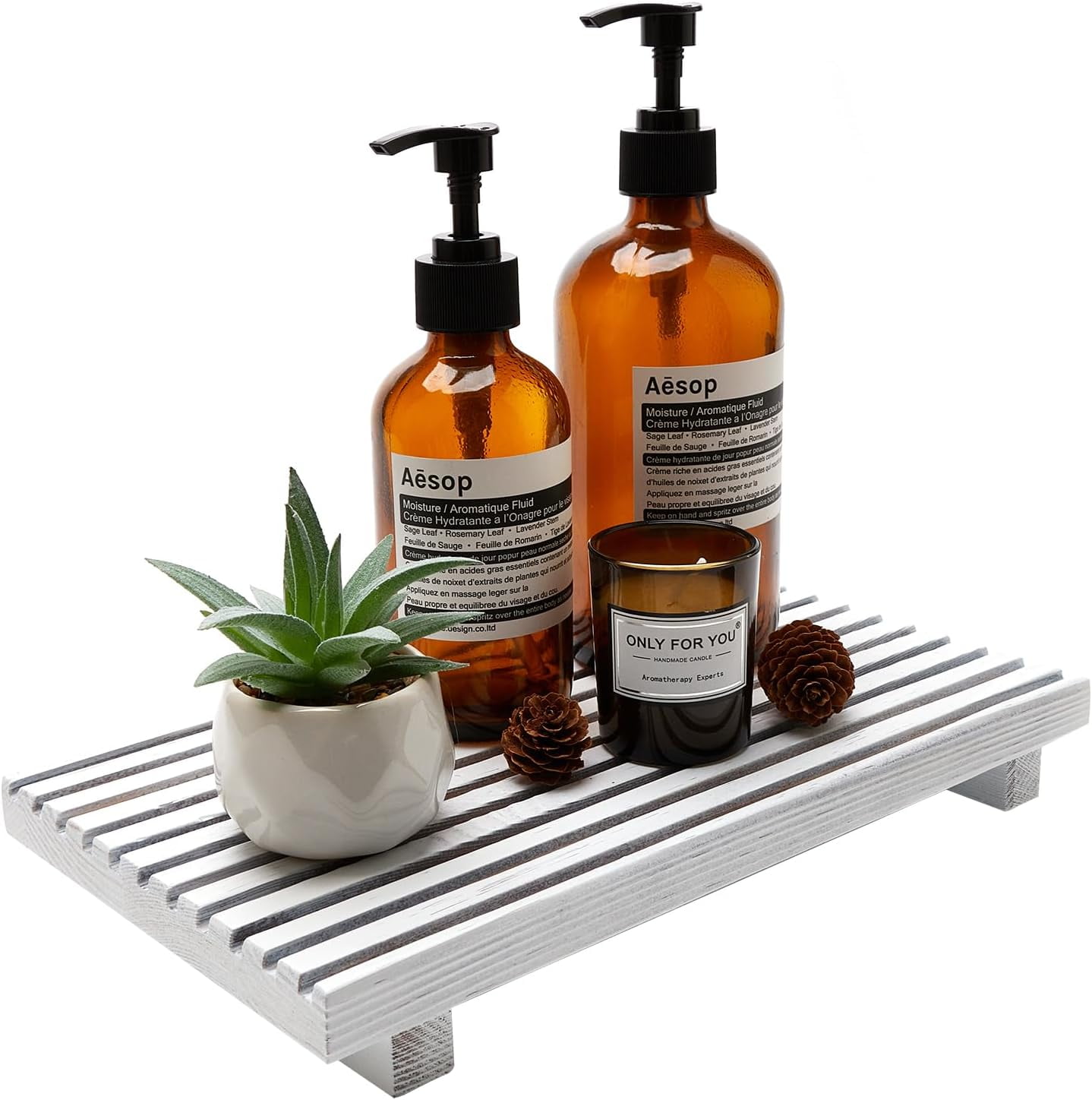 Rustic Bathroom Counter Tray Wood Display Pedesta Stand White Kitchen ...