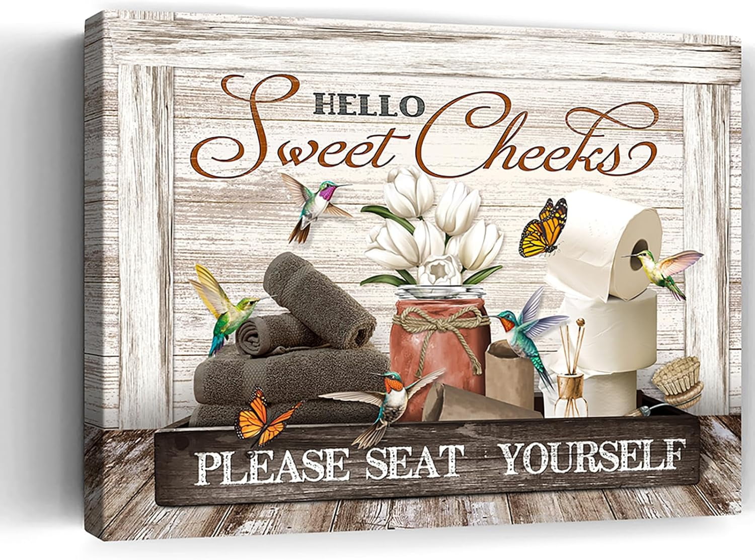 Rustic Bathroom Decor Wall Art Hello Sweet Cheeks Bathroom Sign ...