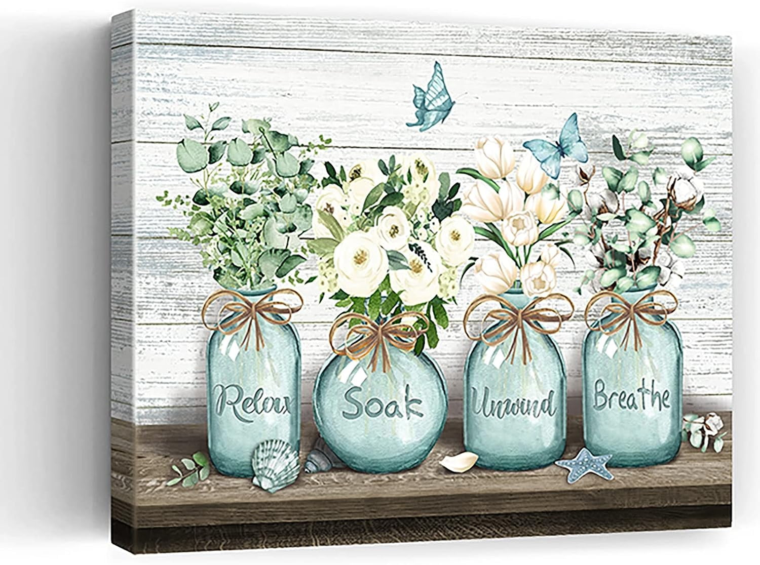 Rustic Bathroom Flower Canvas Wall Art For Bathroom Green Bathroom Wall ...