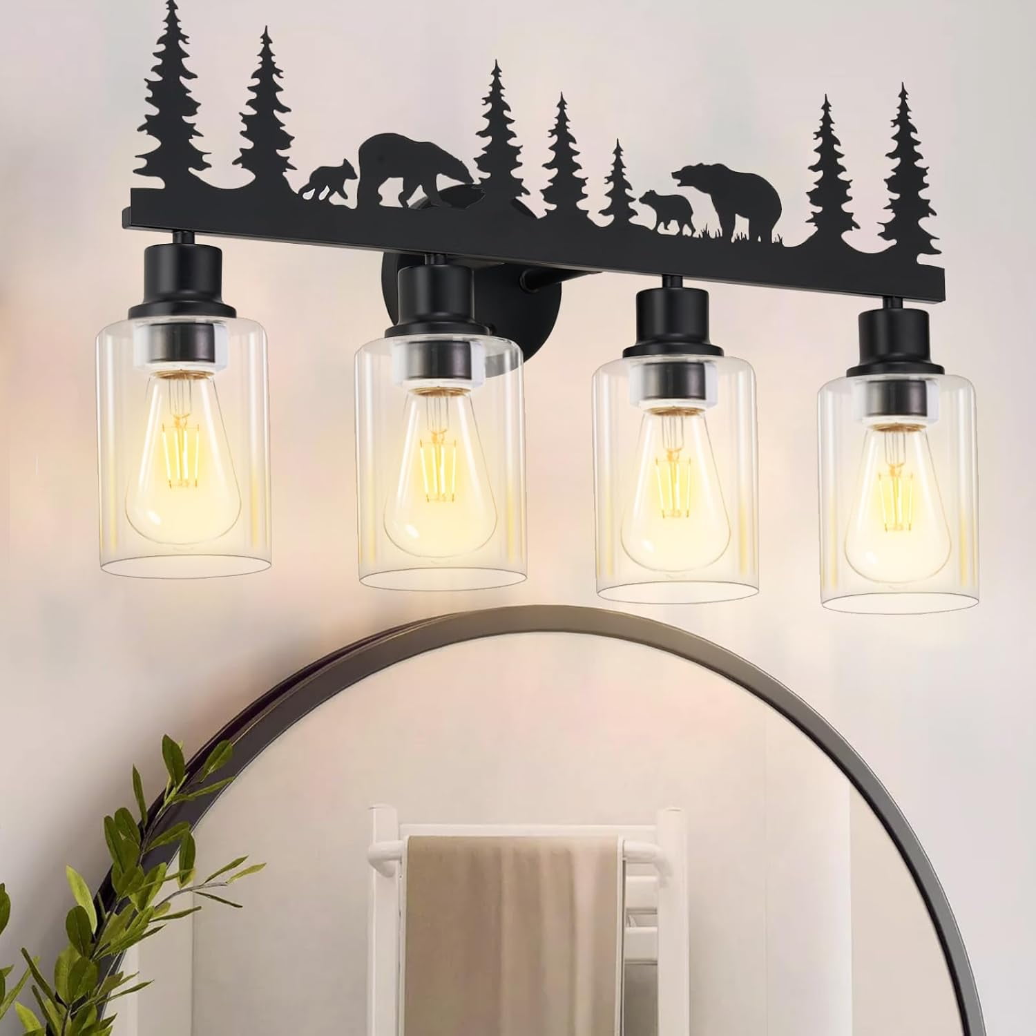 Rustic Bathroom Light Fixtures,4-Light Black Vanity Lights with ...