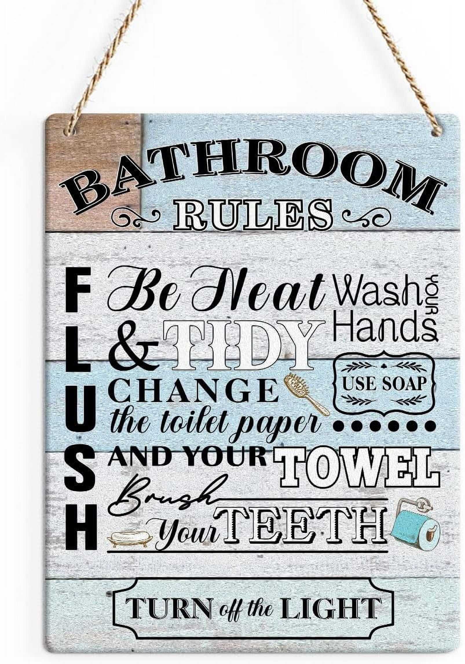 Rustic Bathroom Rules Wood Decor Sign, Bathroom Quote Wood Sign 8" x 10 ...