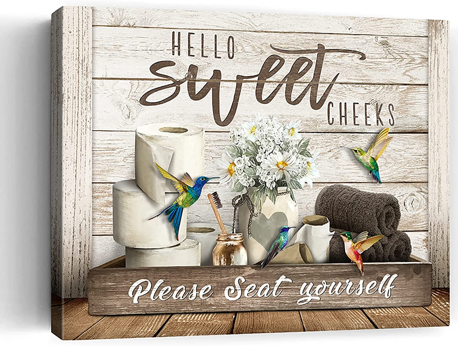 Rustic Bathroom Wall Art Hummingbird Rolls Paper Bathroom Canvas Prints ...