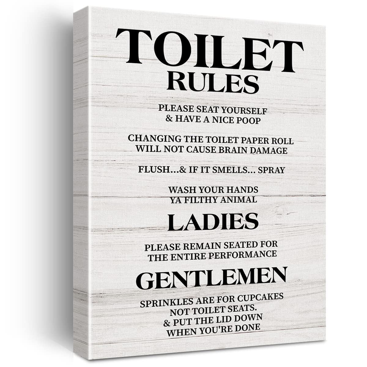 Rustic Bathroom Wall Art poster Decor Funny Toilet Rules Canvas Print ...