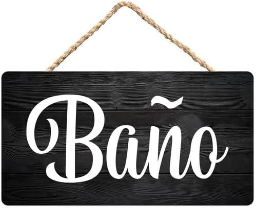 Rustic Bathroom Wood Decor Sign, Bano Wood Sign Wall Art, Hanging Door ...