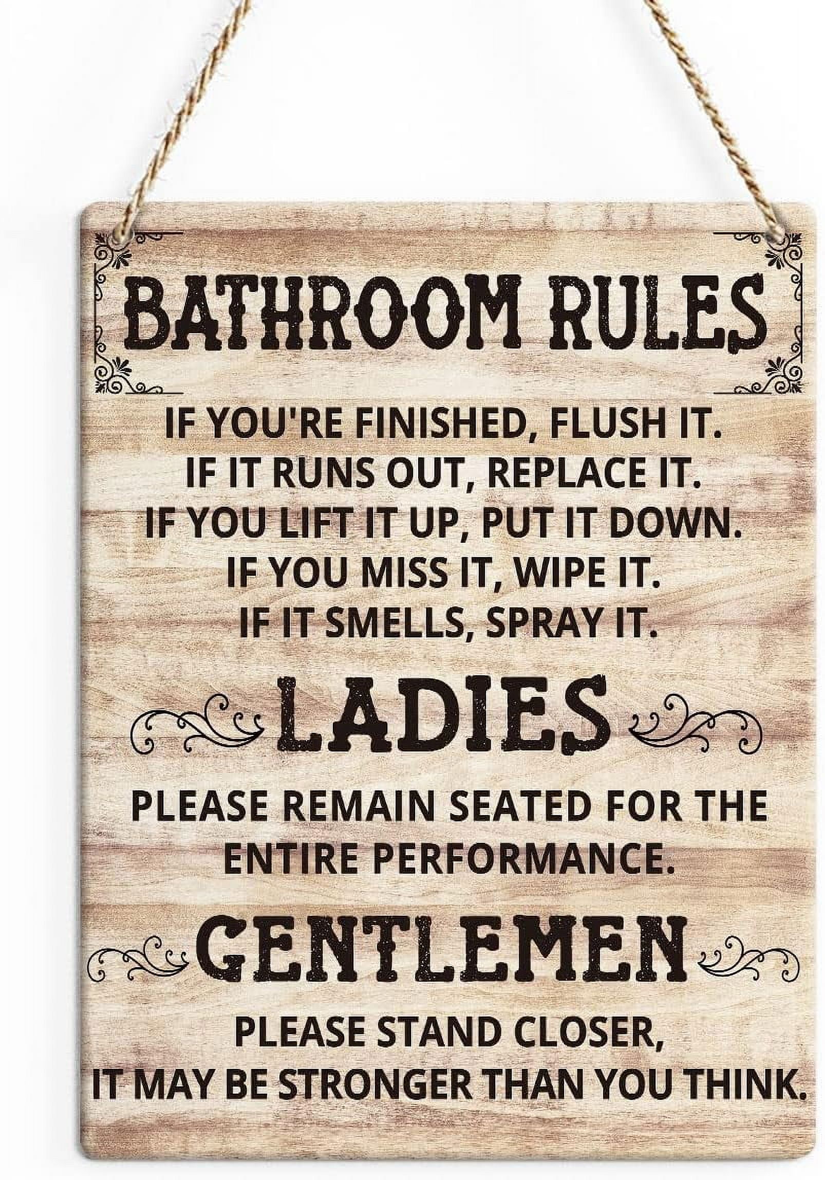 Rustic Bathroom Wood Decor Sign, Bathroom Rules Please Remain Seated ...