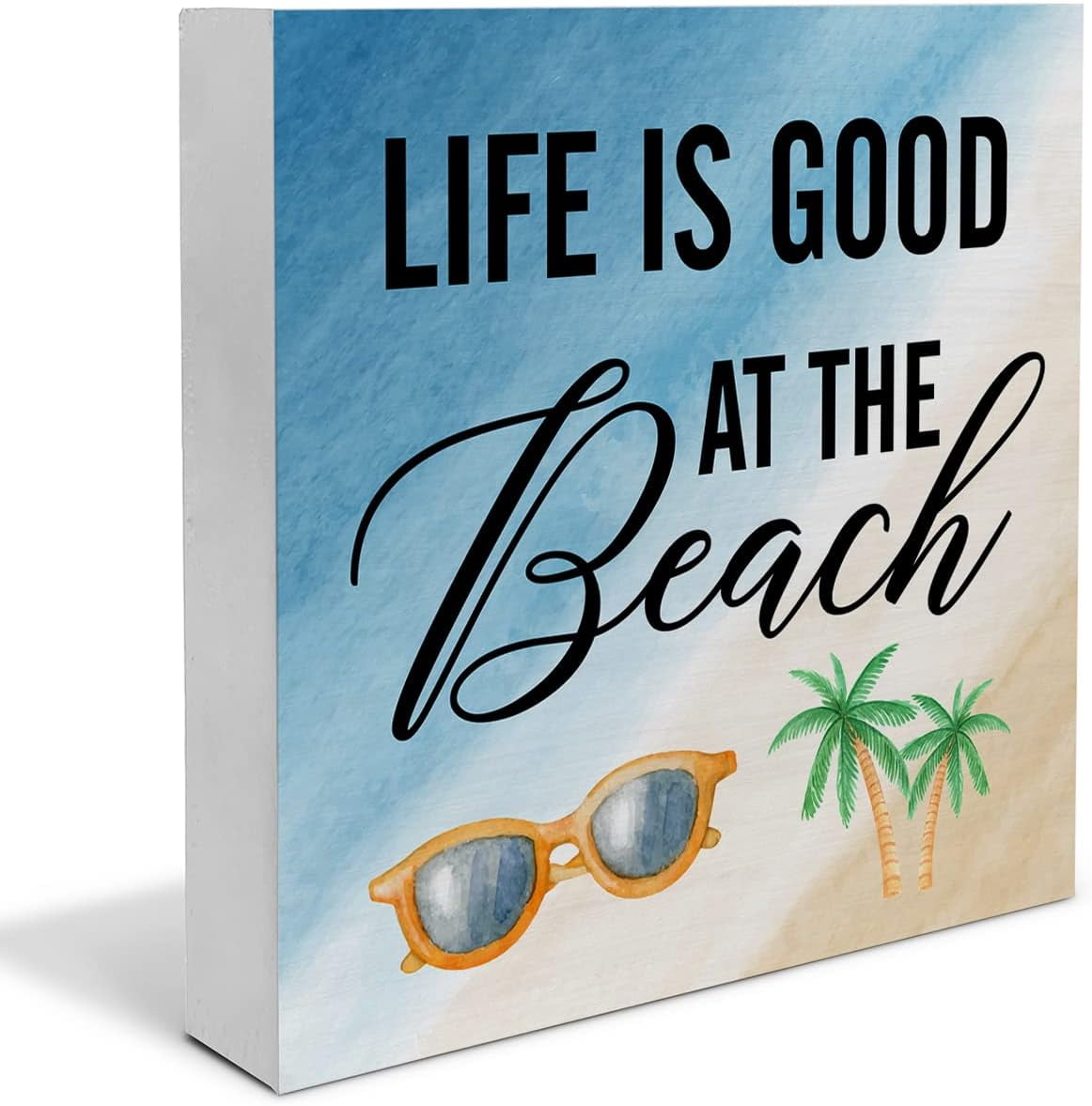 Rustic Beach Life Wood Box Sign Decor Desk Sign Beach Wooden Box Block ...