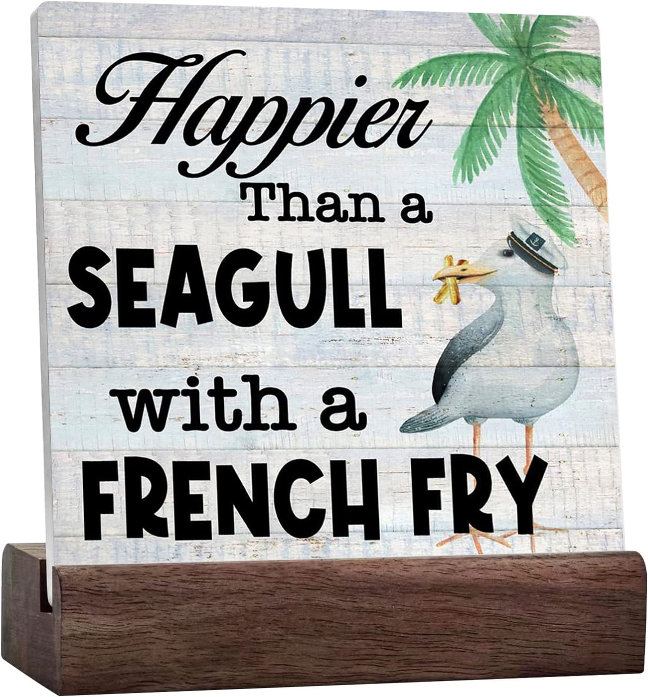 Rustic Beach Seagull Sign Happier Than A Seagull With A French Fry ...