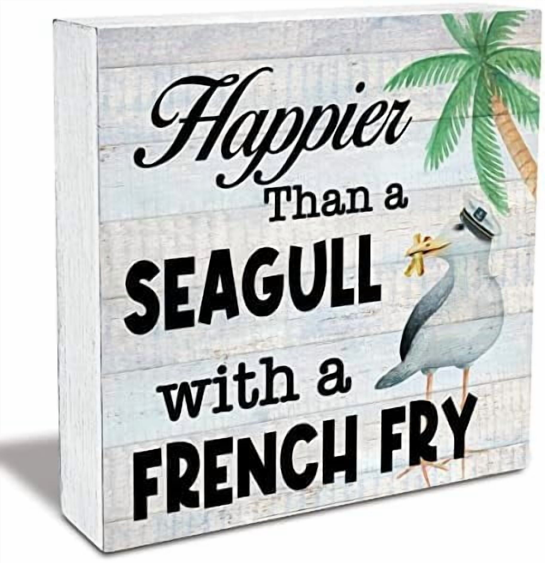 Rustic Beach Seagull Wood Box Sign - Wall Hanging Decor - Home Office ...