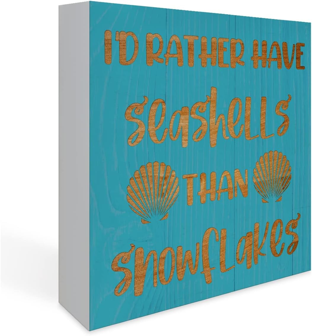 Rustic Beach Theme Seashells Wood Box Sign, Farmhouse Beach Artwork ...