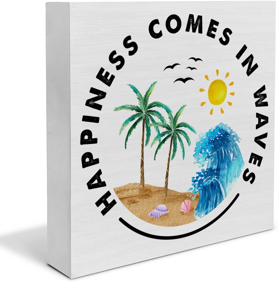 Rustic Beach Wood Box Sign Decor Desk Sign Beach Wave Wooden Box Block ...