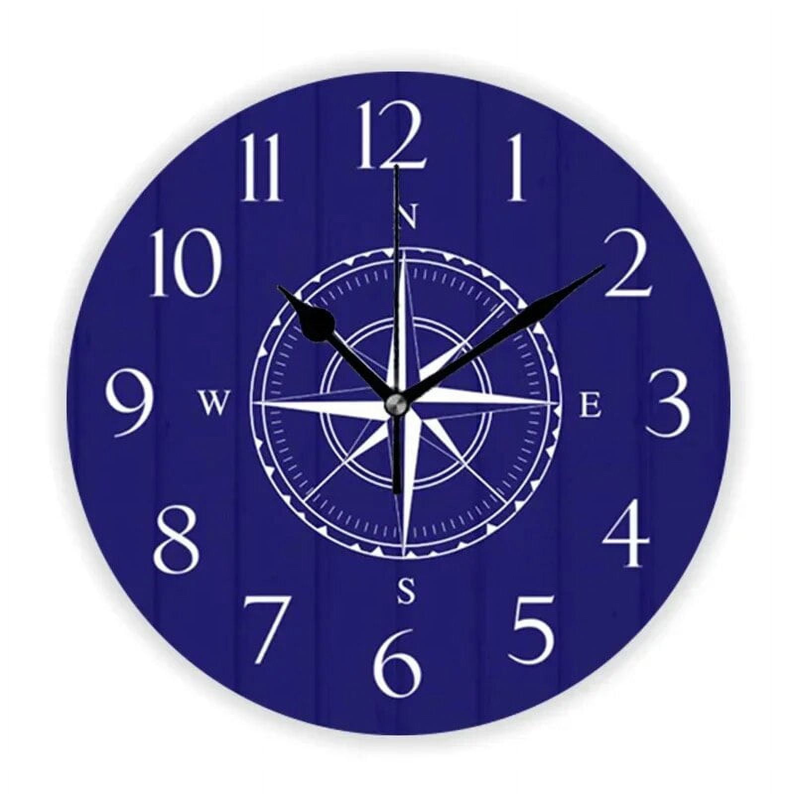 Rustic Beach Wood Nautical Directional Star Compass Wall Clock Watch ...