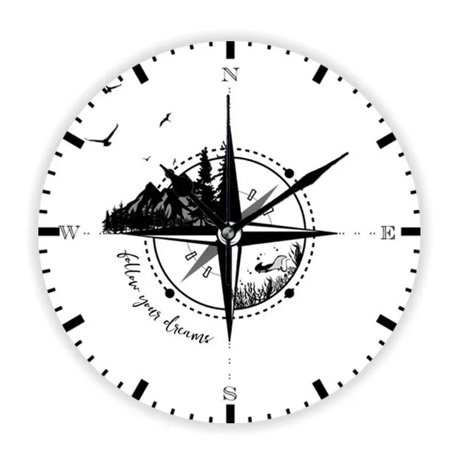 Rustic Beach Wood Nautical Directional Star Compass Wall Clock Watch ...