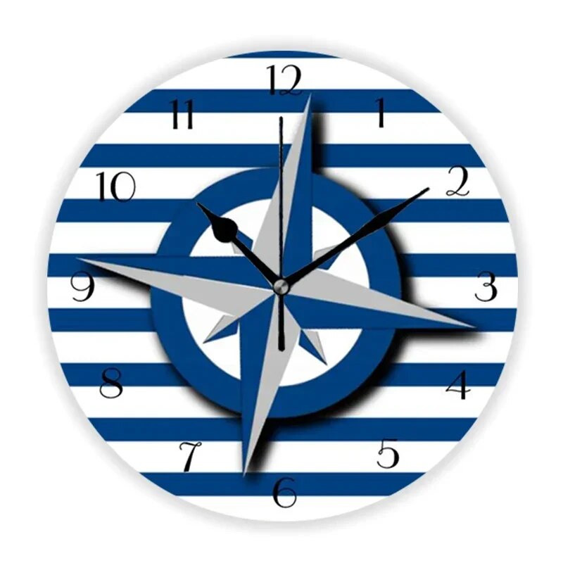 Rustic Beach Wood Nautical Directional Star Compass Wall Clock Watch ...