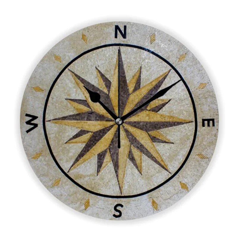 Rustic Beach Wood Nautical Directional Star Compass Wall Clock Watch ...