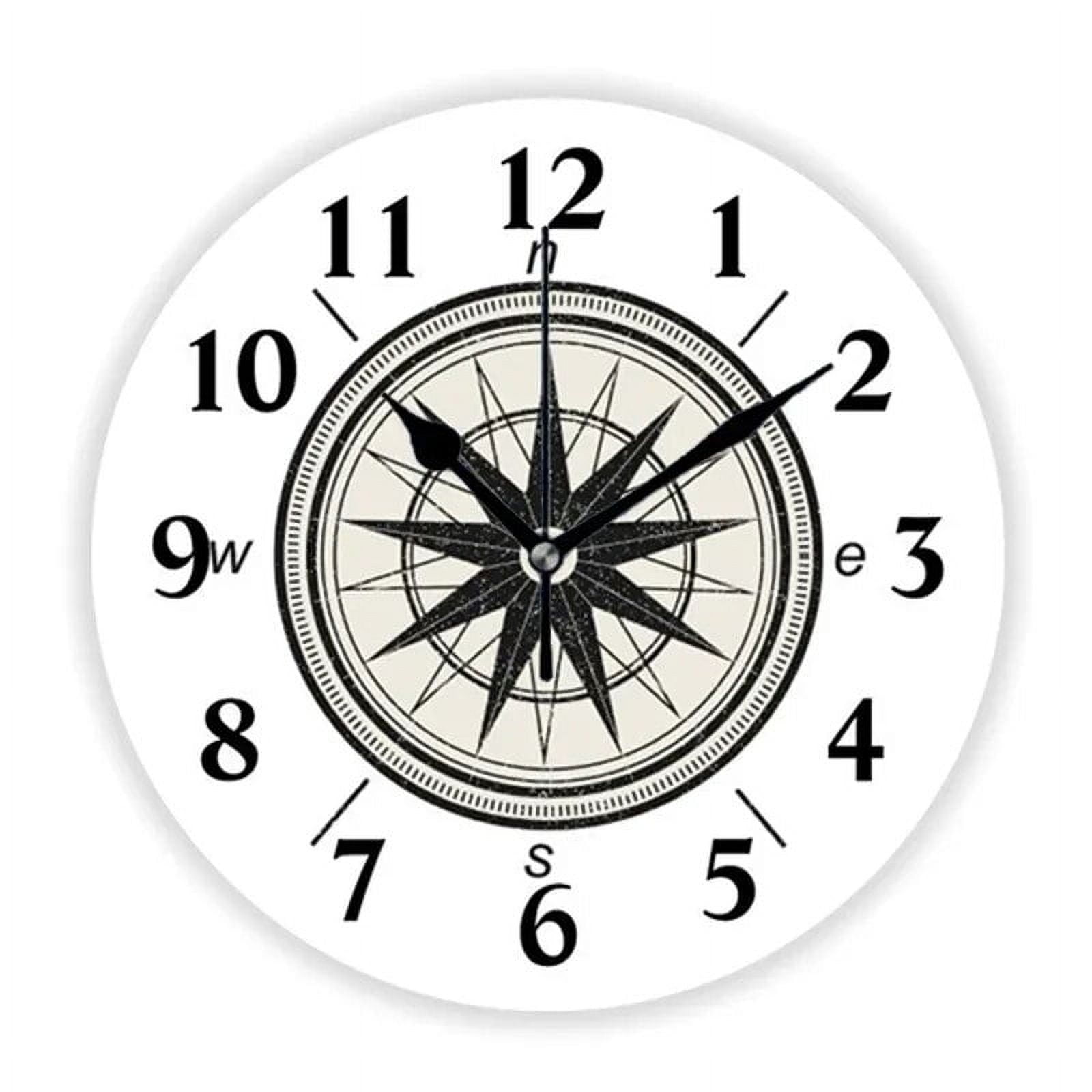 Rustic Beach Wood Nautical Directional Star Compass Wall Clock Watch ...