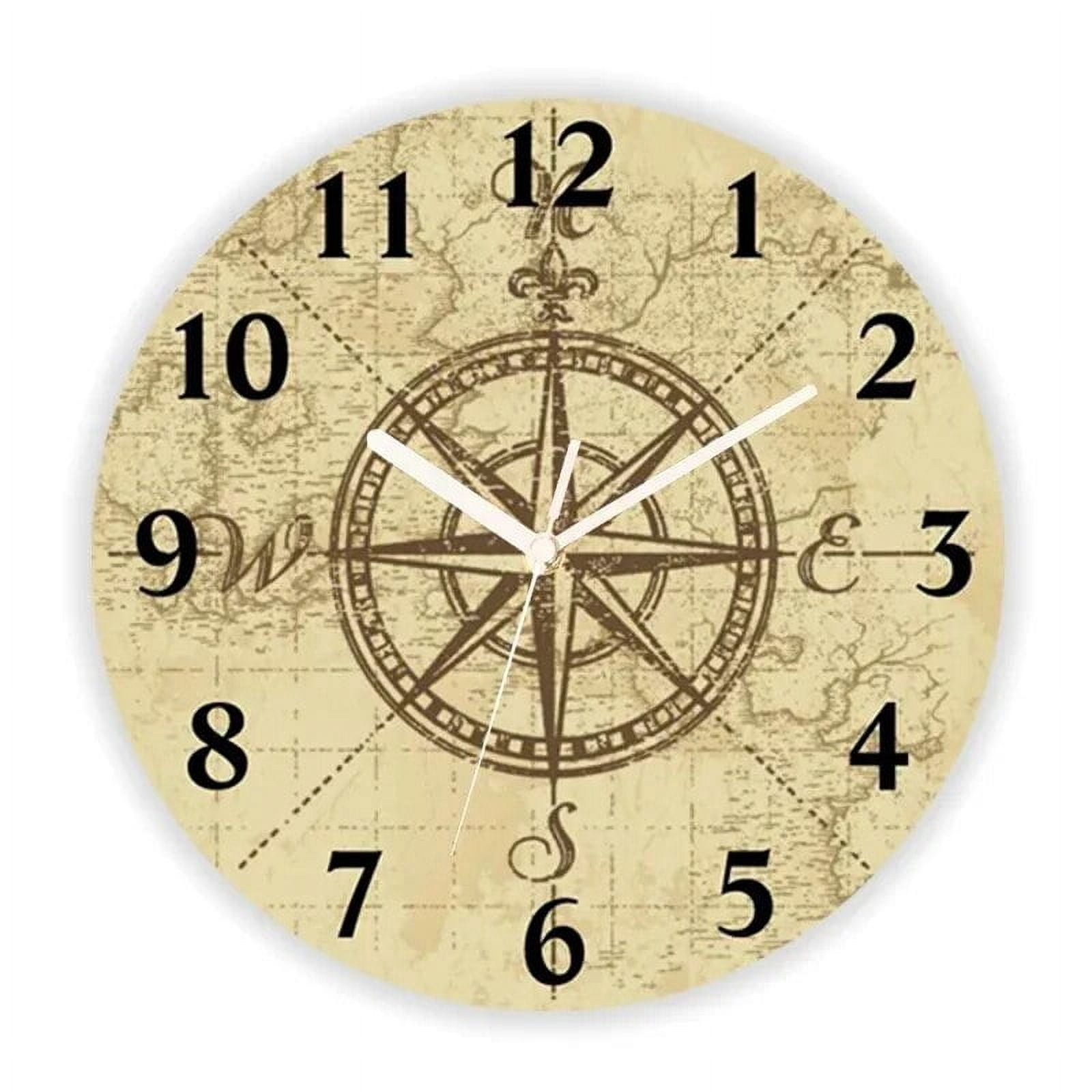 Rustic Beach Wood Nautical Directional Star Compass Wall Clock Watch ...