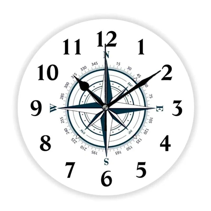 Rustic Beach Wood Nautical Directional Star Compass Wall Clock Watch ...