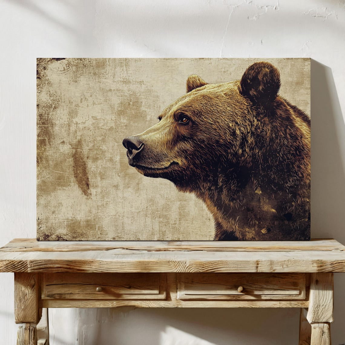 Rustic Bear Art, Vintage Wildlife Wall Decor, Grizzly Profile Print For ...