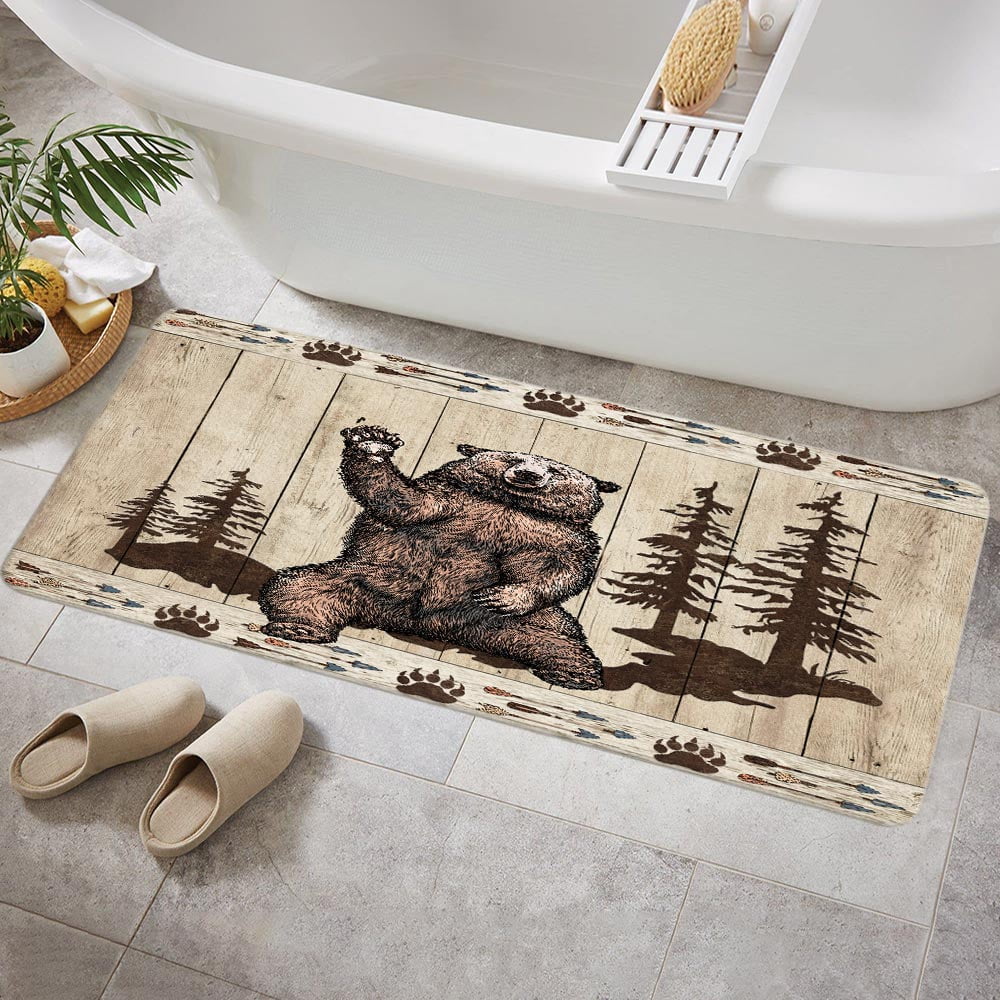 Rustic Bear Bath Mat for Bathroom, Funny Country Cabin Forest Animals ...