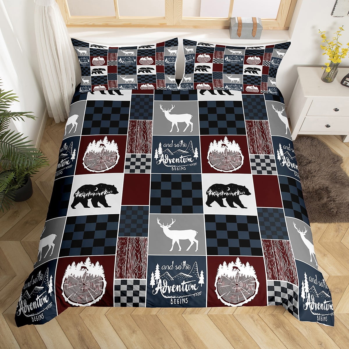 Rustic Bear Bedding Set, Farm Country Vintage Comforter Cover Hunting ...
