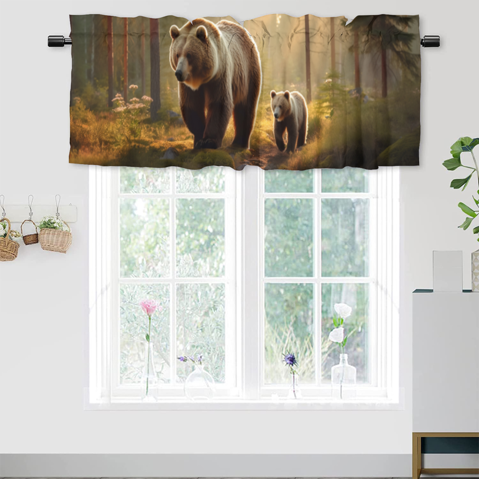 Rustic Bear Blackout Curtain Valances Cabin Forest Natural Scenery ...
