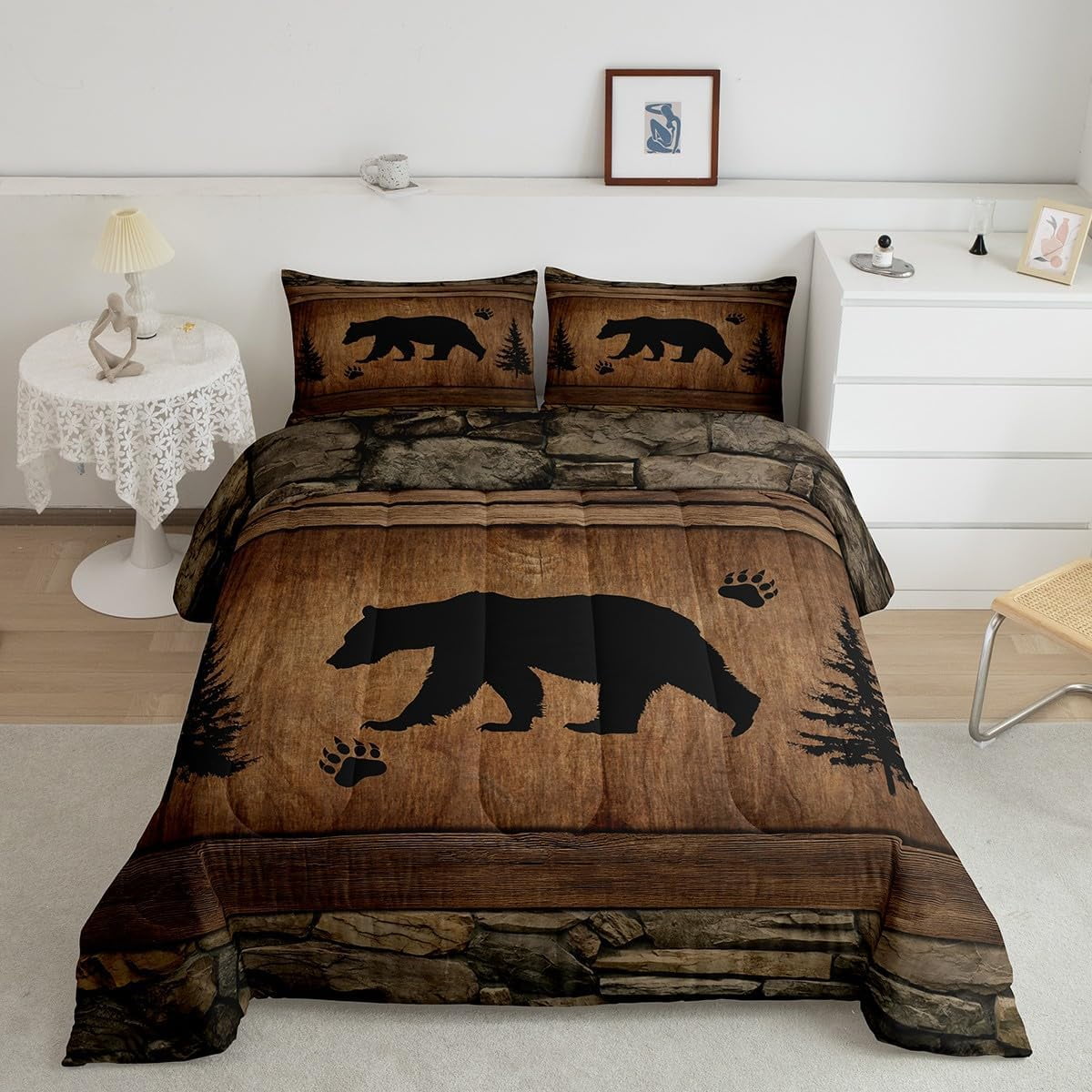 Rustic Bear Comforter Set Queen Size,Wildlife Hunting Theme Quilt Set ...