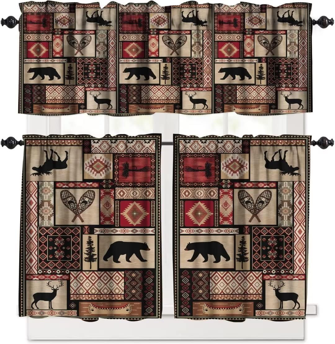 Rustic Bear Curtain Set, Retro Vintage Bear Country Style Rustic Cabin ...
