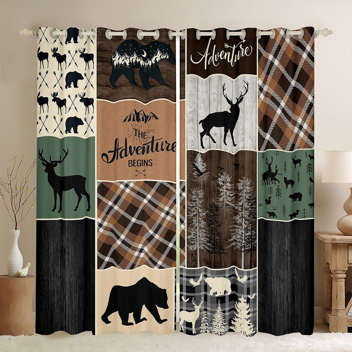Rustic Bear Curtains & Drapes , Country Deer Curtains Retro Cabin Decor ...