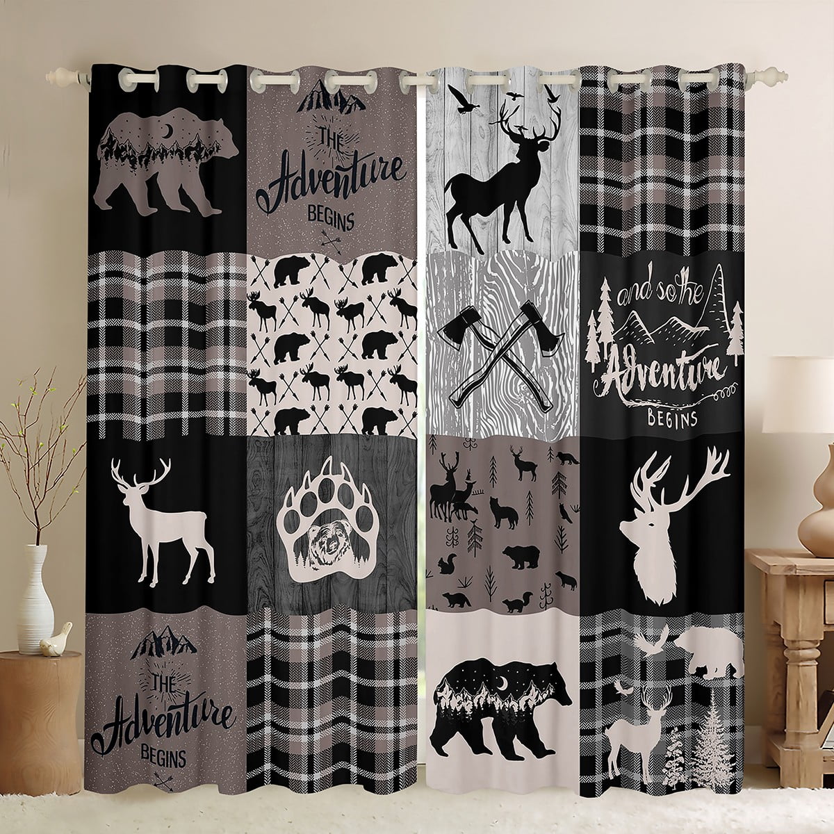 Rustic Bear Curtains & Drapes, Hunting Deer Elk Curtains Western ...