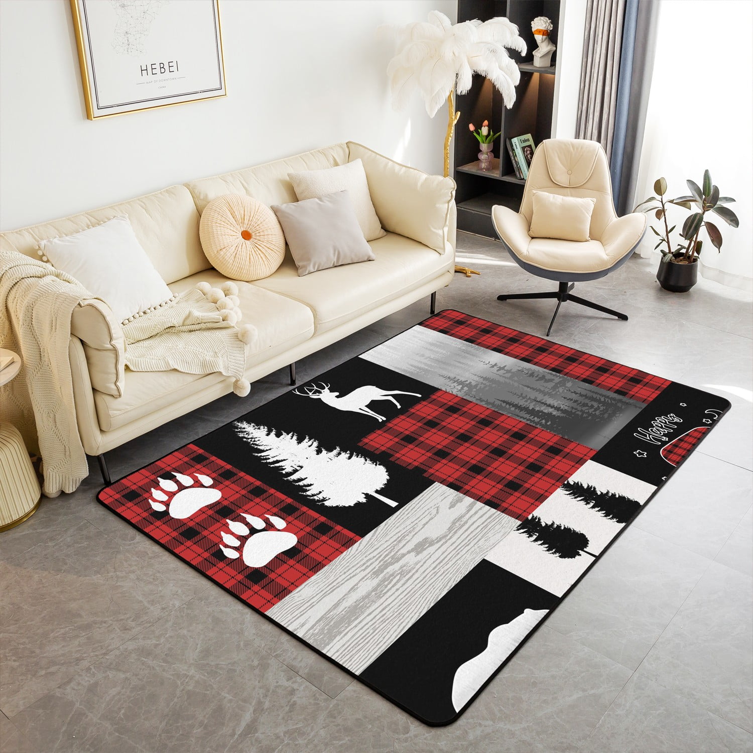 Rustic Bear Deer Area Rug 5x7 for Bedside Living Room,Christmas Elk ...