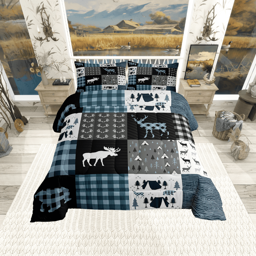 Rustic Bear Deer Comforter Set Queen,Country Cabin Bedding Set Teens ...