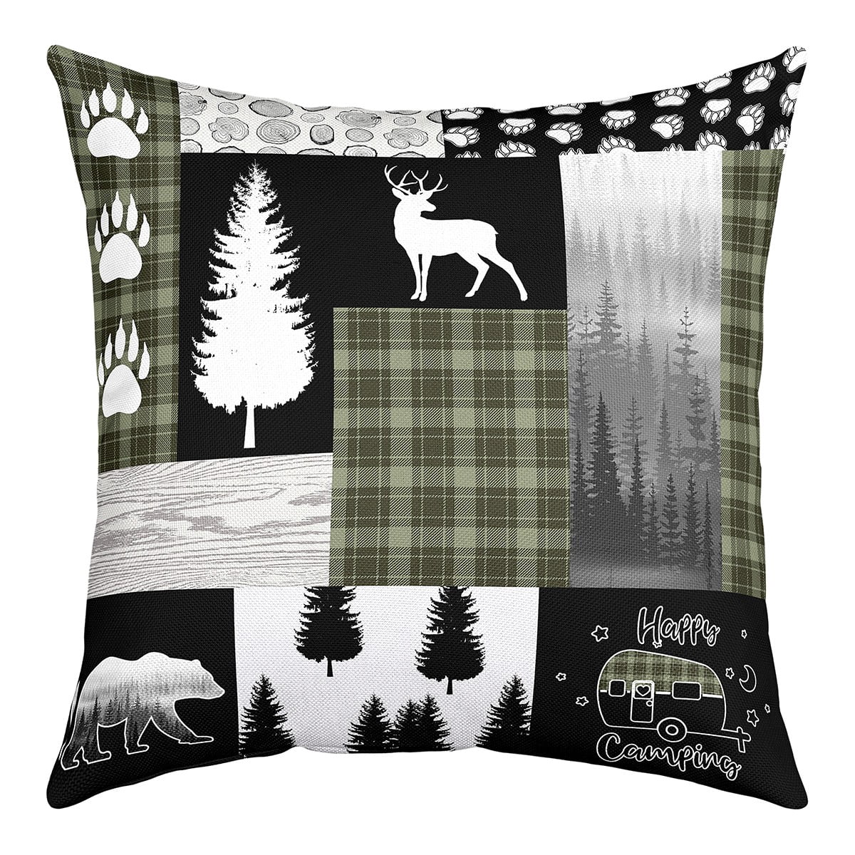 Rustic Bear Deer Pillow Cover 16x16 Inch,Rustic Farmhouse Wild Animals ...