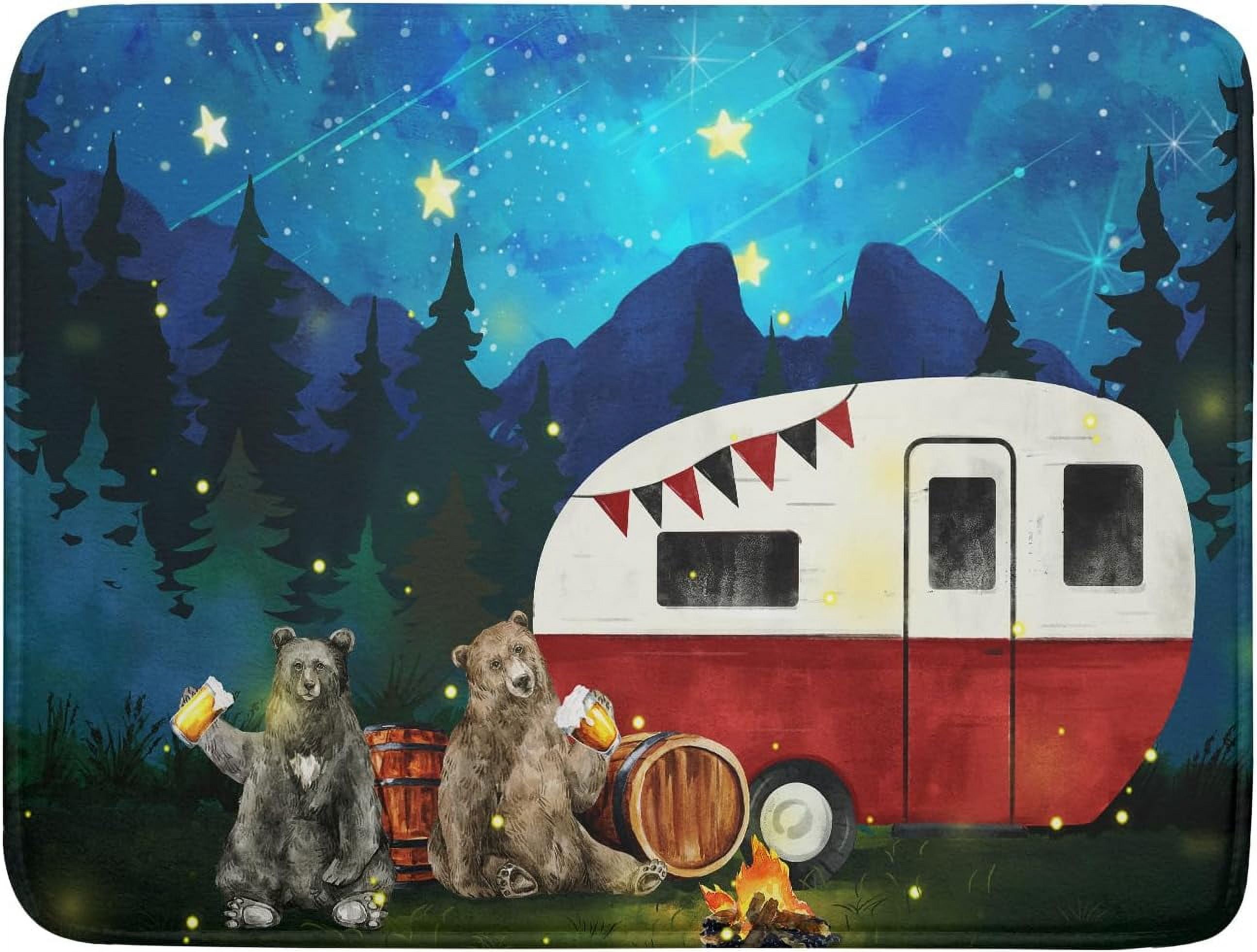 Rustic Bear Dishes Drying Mat - Galaxy Woodland Dish Draining Mat ...