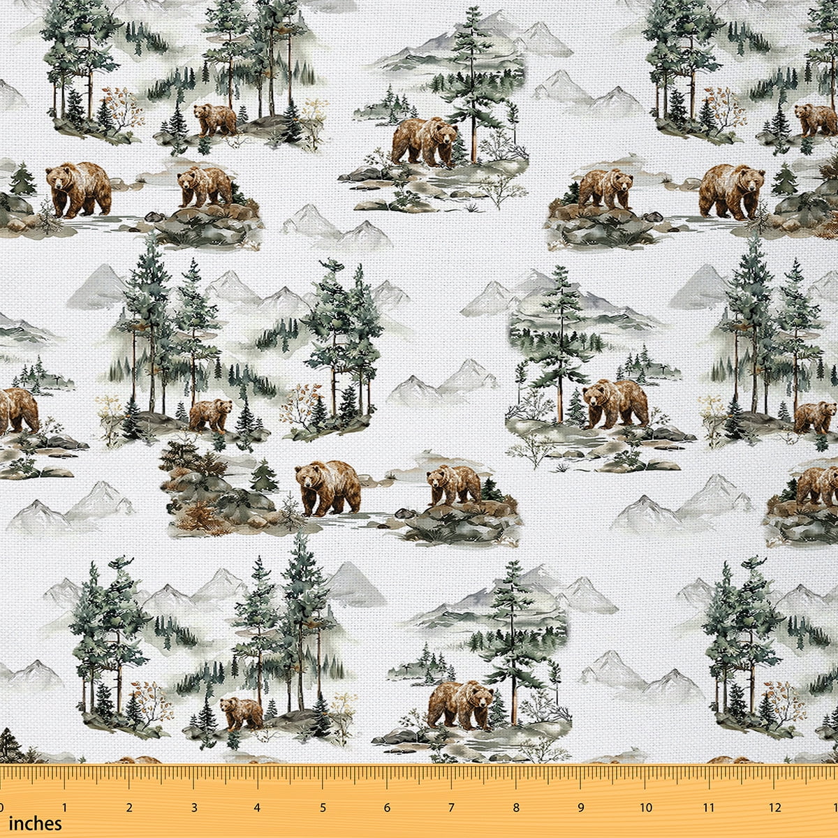Rustic Bear Fabric By The Yard,Wild Animal Print Upholstery Fabric ...
