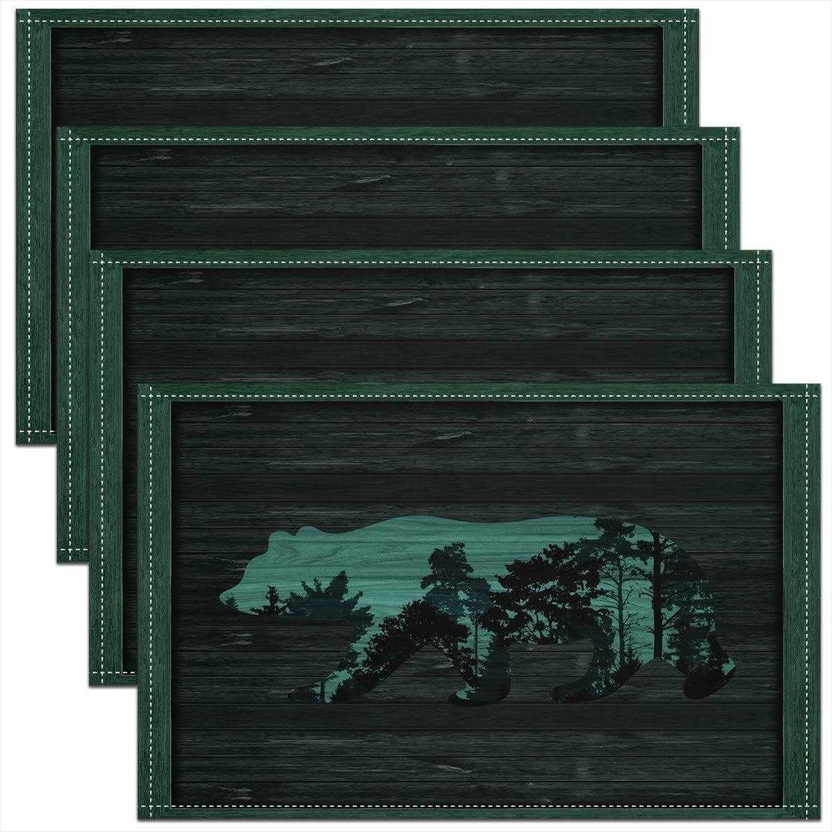 Rustic Bear Kitchen Dinner Party Decor Table Mats Farmhouse Wild Animal ...