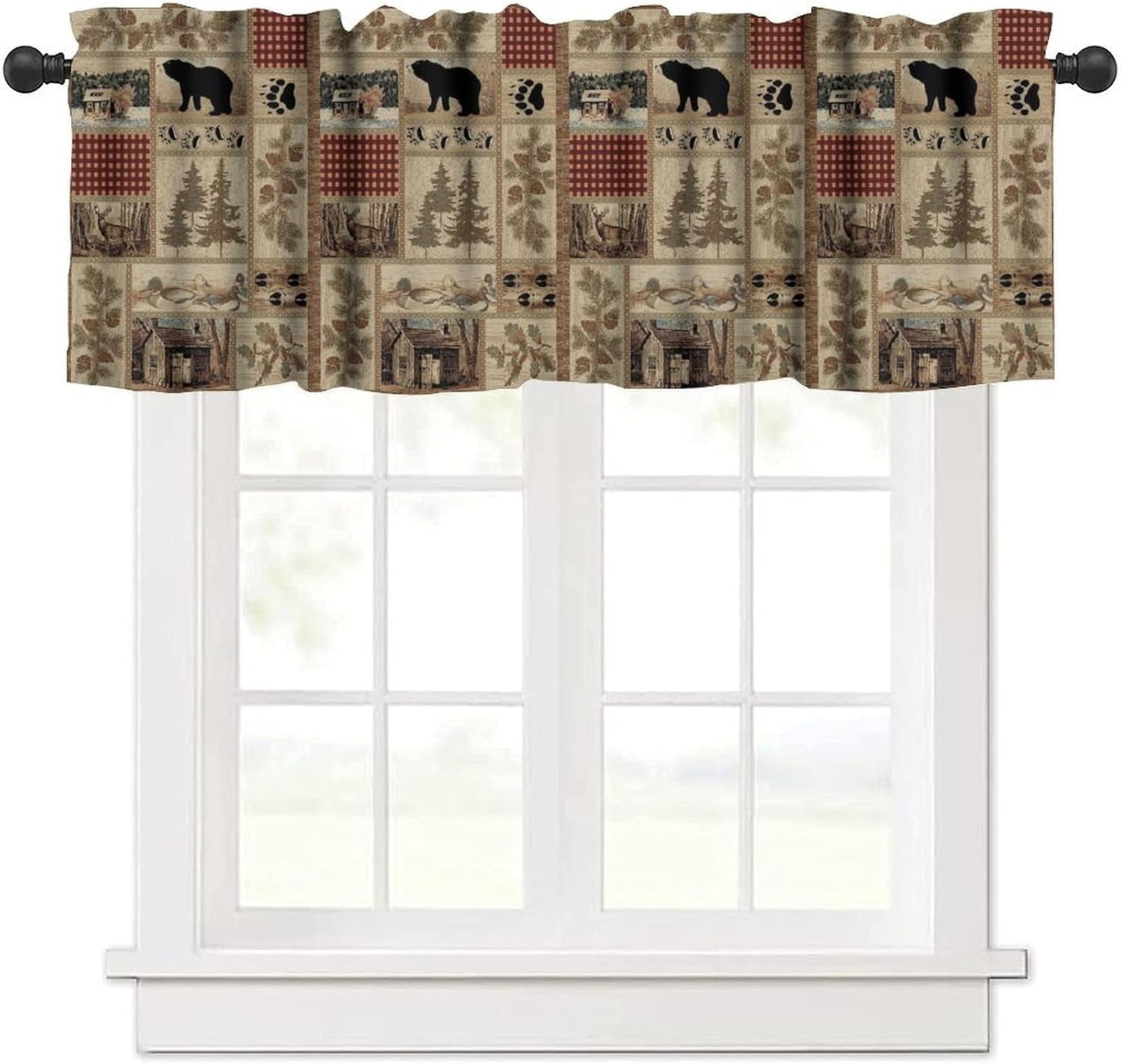 Rustic Bear Kitchen Valances for Windows,Vintage Cottage Country Style ...
