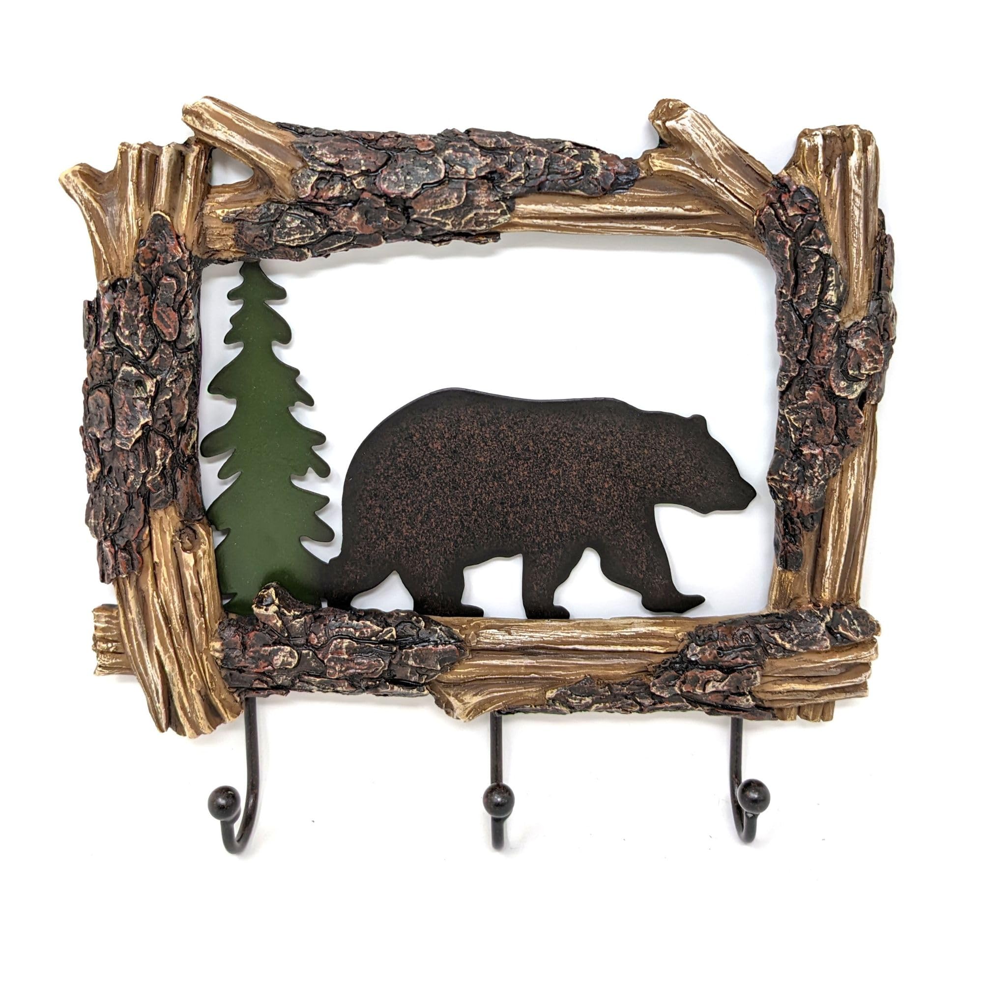 Rustic Bear & Log Accent Coat Rack | Wall Mounted Hooks for Coats, Keys ...