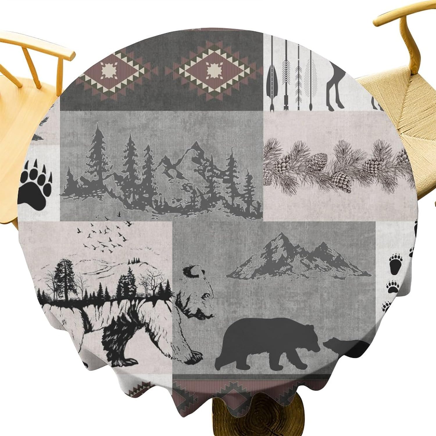 Rustic Bear Moose Deer Tablecloth, Retro Pine Tree Cabin Country Lodge ...